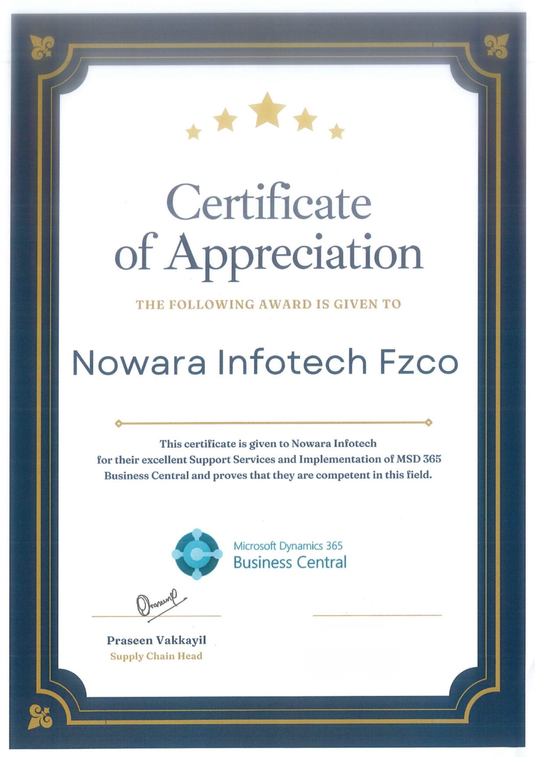 Nowara Infotech Fzco Receives Certificate of Appreciation from MTC ...